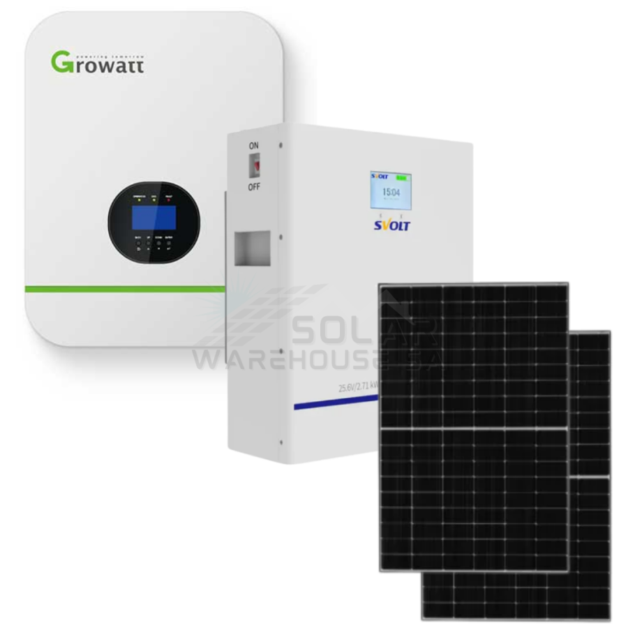 3KVA Growatt 3000 Watt 2.71 KWh Svolt Lithium 2X 460W Mono Panels Combo ...