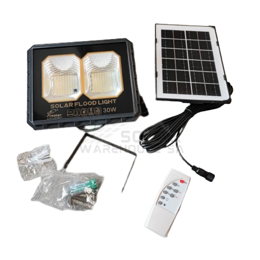 Fivestar Solar Remote Dual Led Flood Light 30W | Solar Warehouse SA