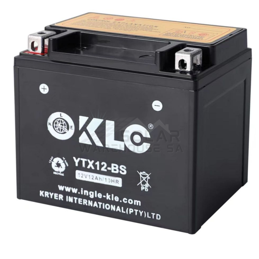KLE YTX12 12V 12Ah/10HR Motorcycle Battery | Solar Warehouse SA