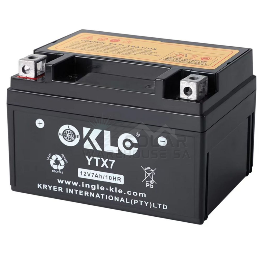 KLE YTX7 12V 7Ah/10HR Motorcycle Battery | Solar Warehouse SA